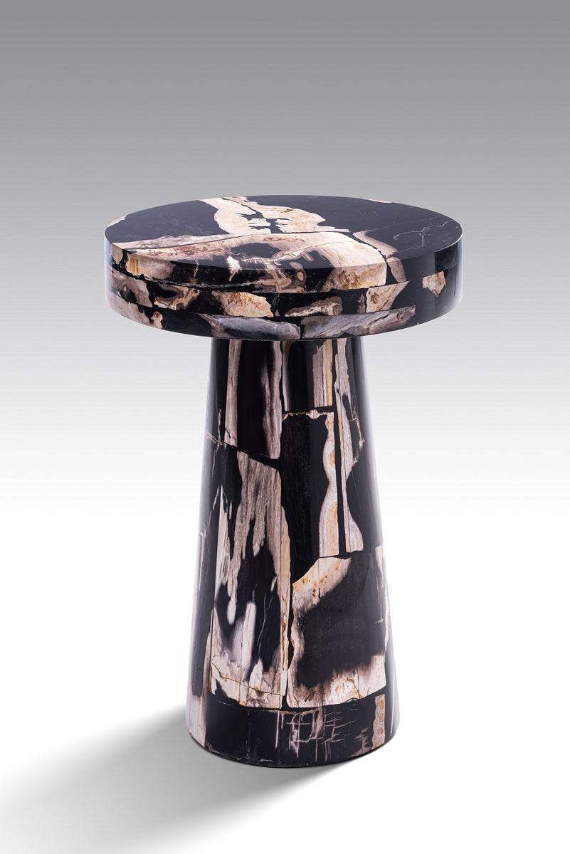 SMALL SIDE TABLE 'DOHA' PETRIFIED WOOD D33x50h – Lulu Puras